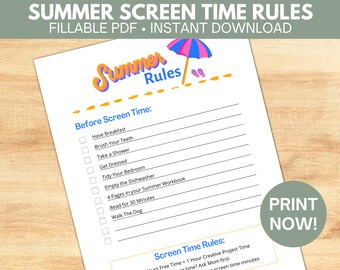 Summer Screen Time Rules Printable - Etsy