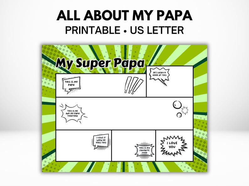 Printable Papa Comic Book Coloring Sheet All About My Papa Father's Day ...