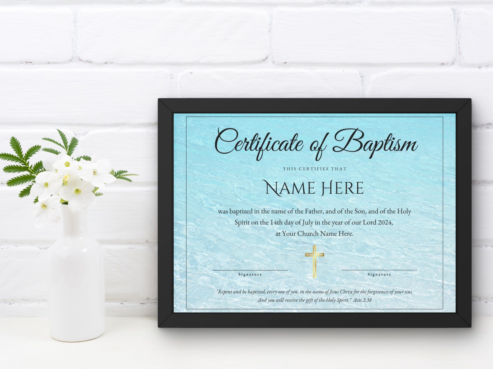 Editable Baptism Certificate Template | Printable Water Baptism ...