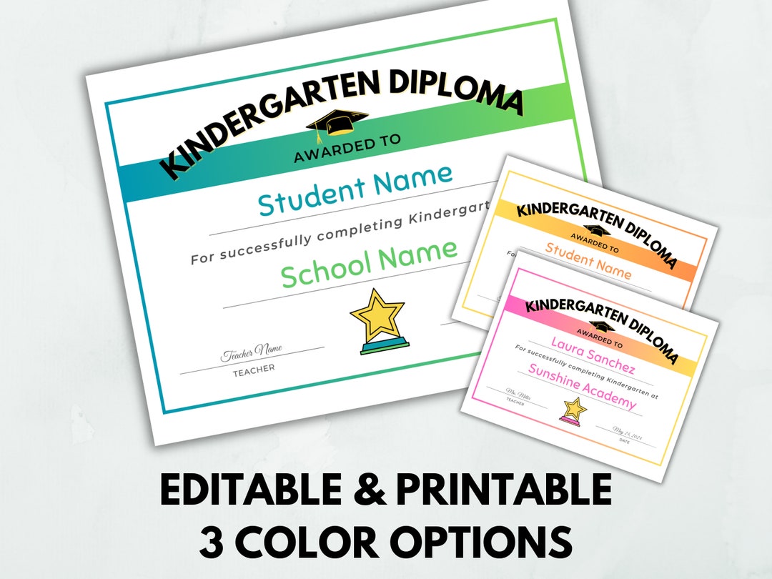 Editable Kindergarten Diploma Template | Printable Diploma | Canva ...