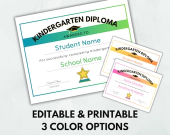 Editable Kindergarten Graduation Diploma Canva, Printable Graduation ...