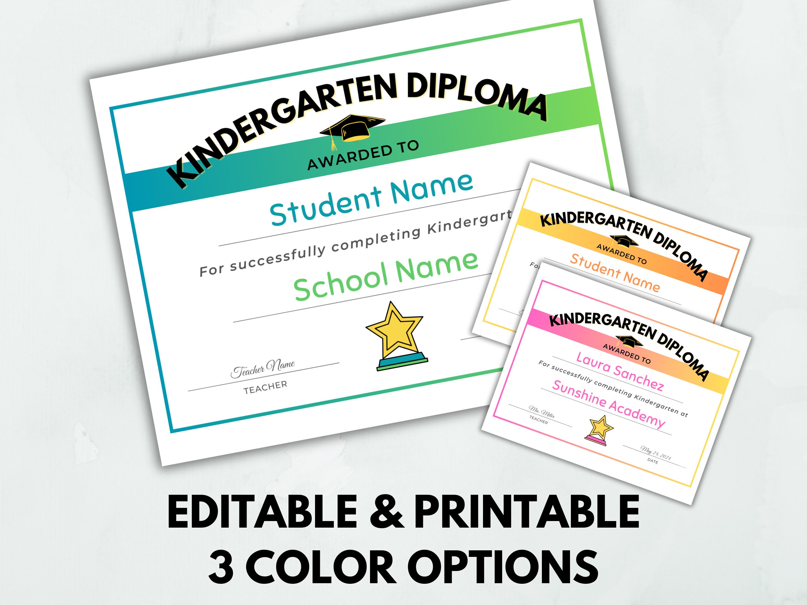 Editable Kindergarten Diploma Template Printable Diploma Canva Template ...