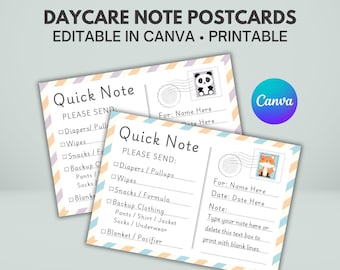 Editable Daycare Note | Canva Template | Printable Daycare Quick Note ...