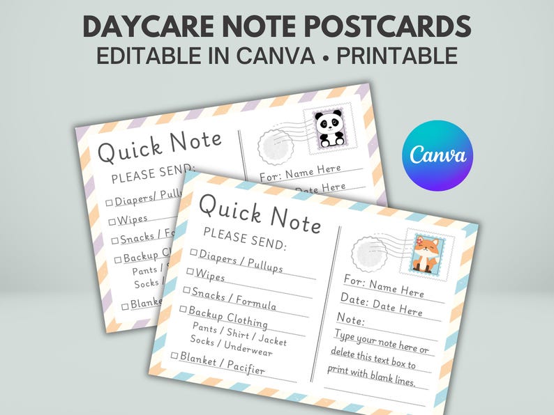 Editable Daycare Note | Canva Template | Printable Daycare Quick Note ...
