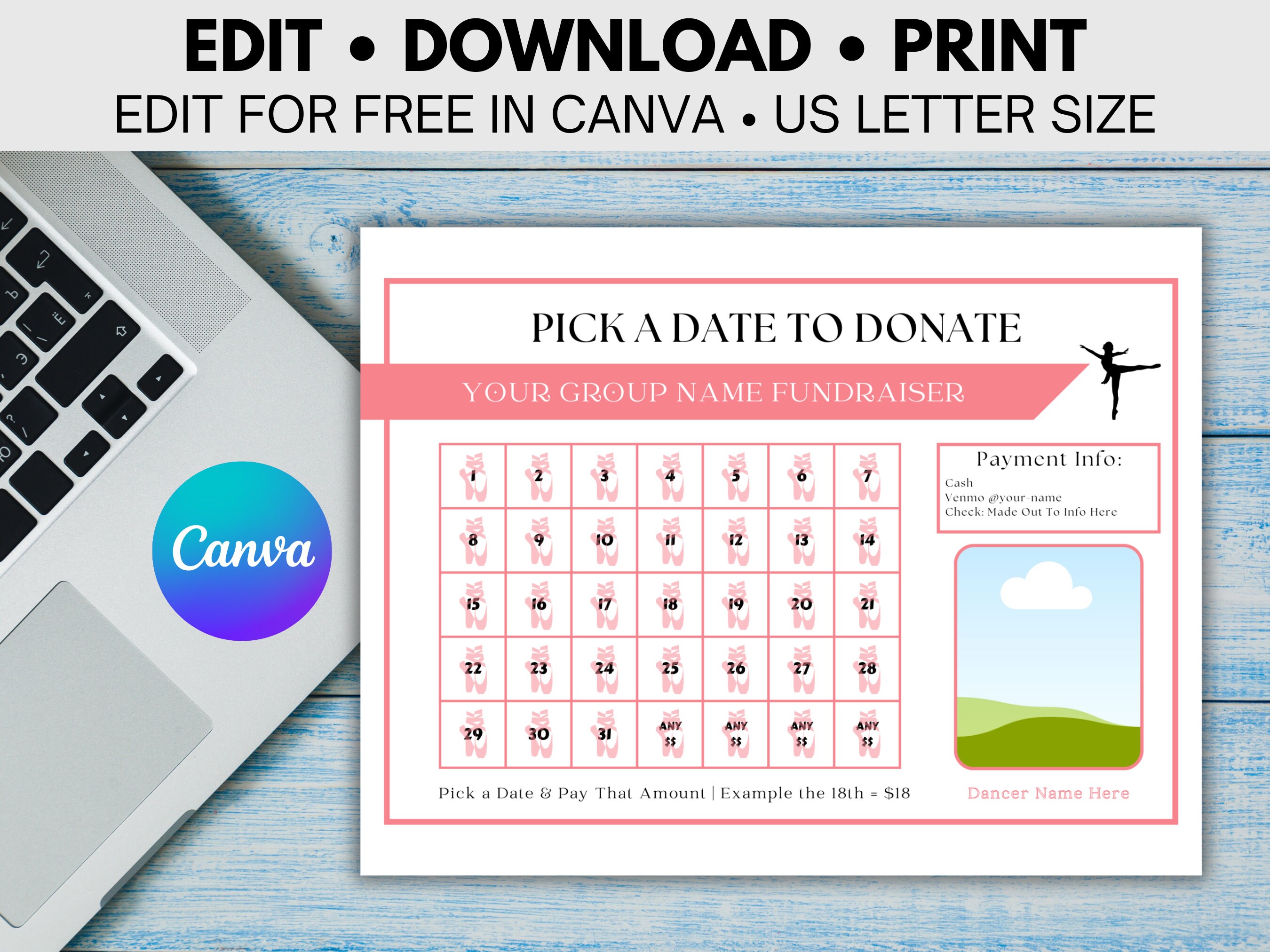 Editable Dance Calendar Fundraiser | Pay for Your Day | Personalized ...