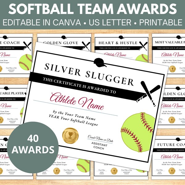 Softball Award Template - Etsy