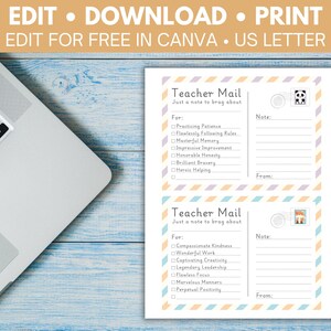 Editable Teacher Mail | Happy Mail | Quick Note | Teacher Note for ...