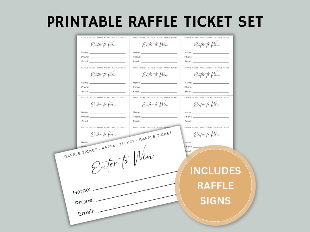 Printable Raffle Ticket Set | Enter to Win Tickets and Signs ...
