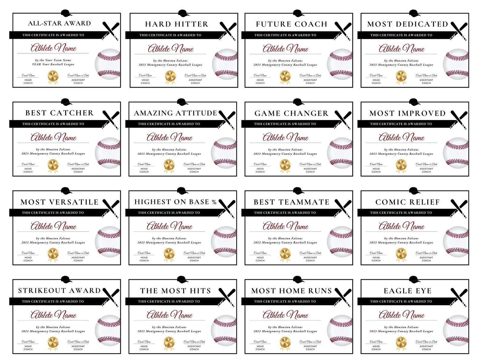 Editable Baseball Award Certificate Template | Canva Template | End of ...