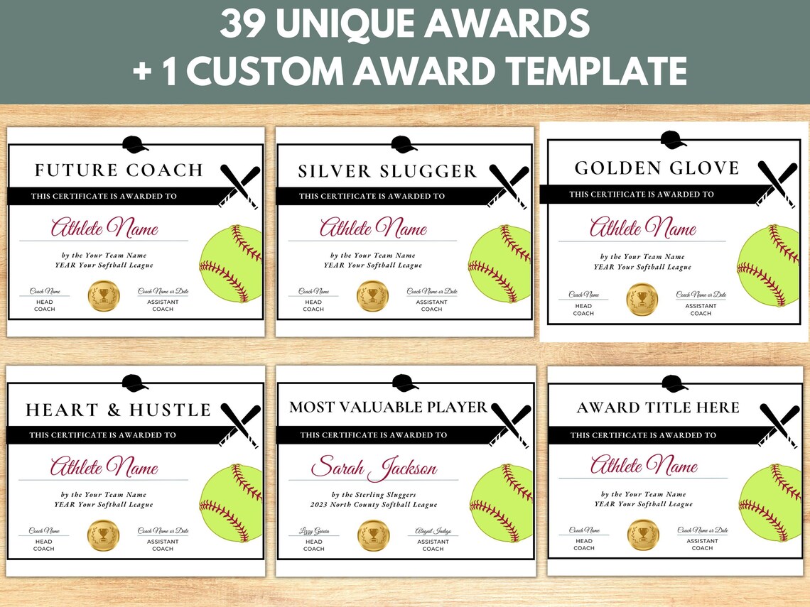 Editable Softball Award Certificate Template Canva Template Printable ...