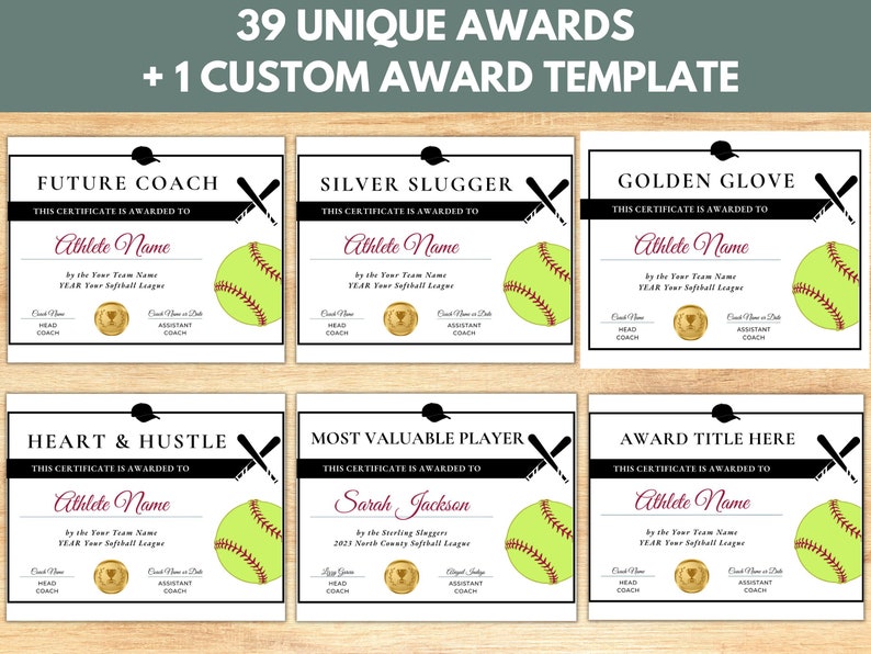 Editable Softball Award Certificate Template Canva Template Printable ...