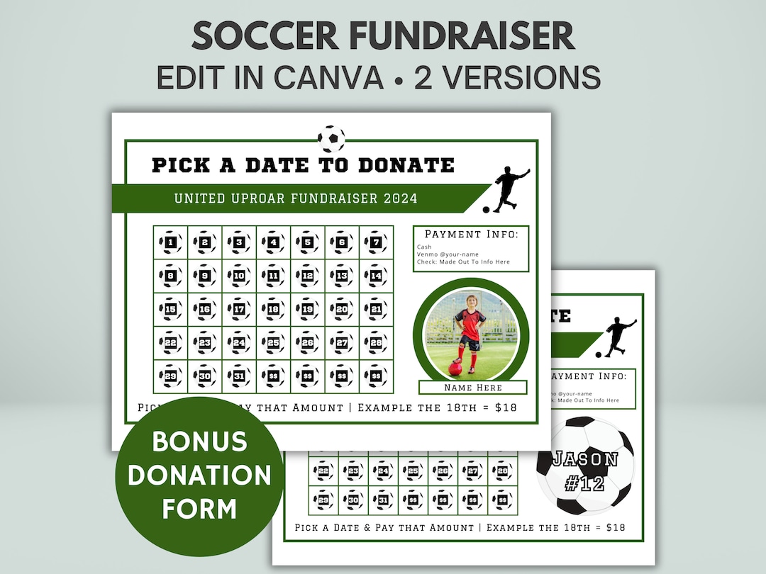 Soccer Fundraising Calendar | Pick A Date Donation | Personalized Pick ...