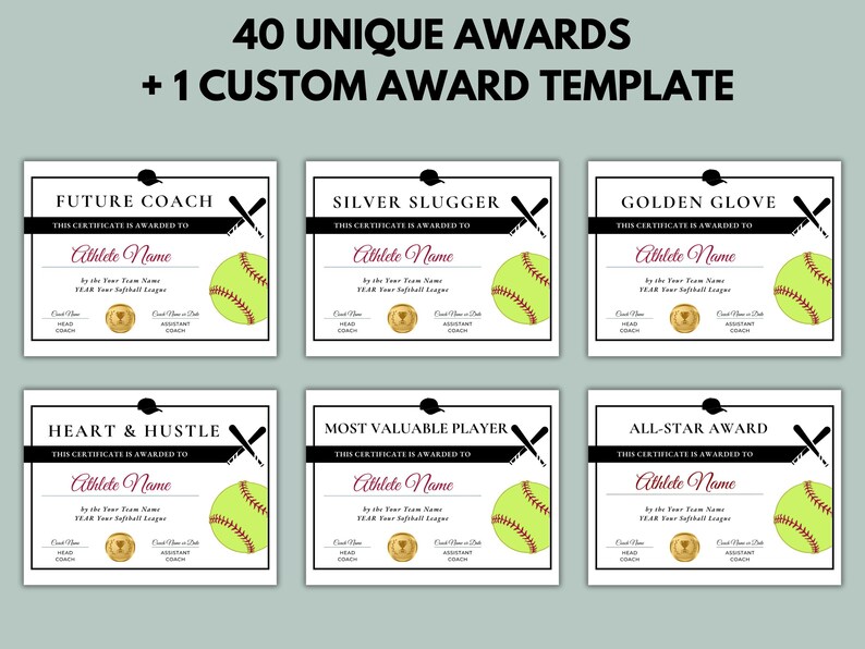 Editable Softball Award Certificate Template | Canva Template ...