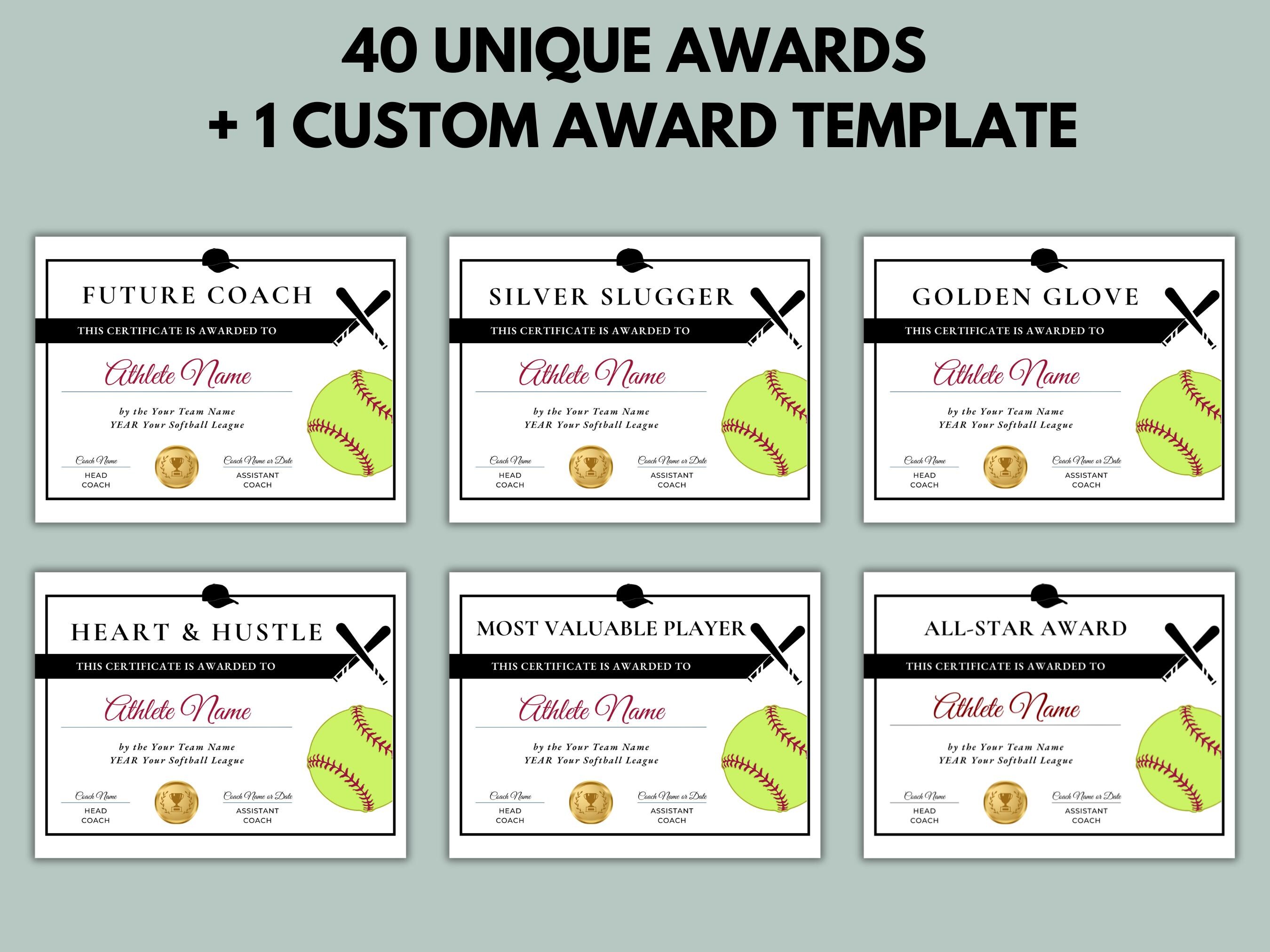 Editable Softball Award Certificate Template | Canva Template ...