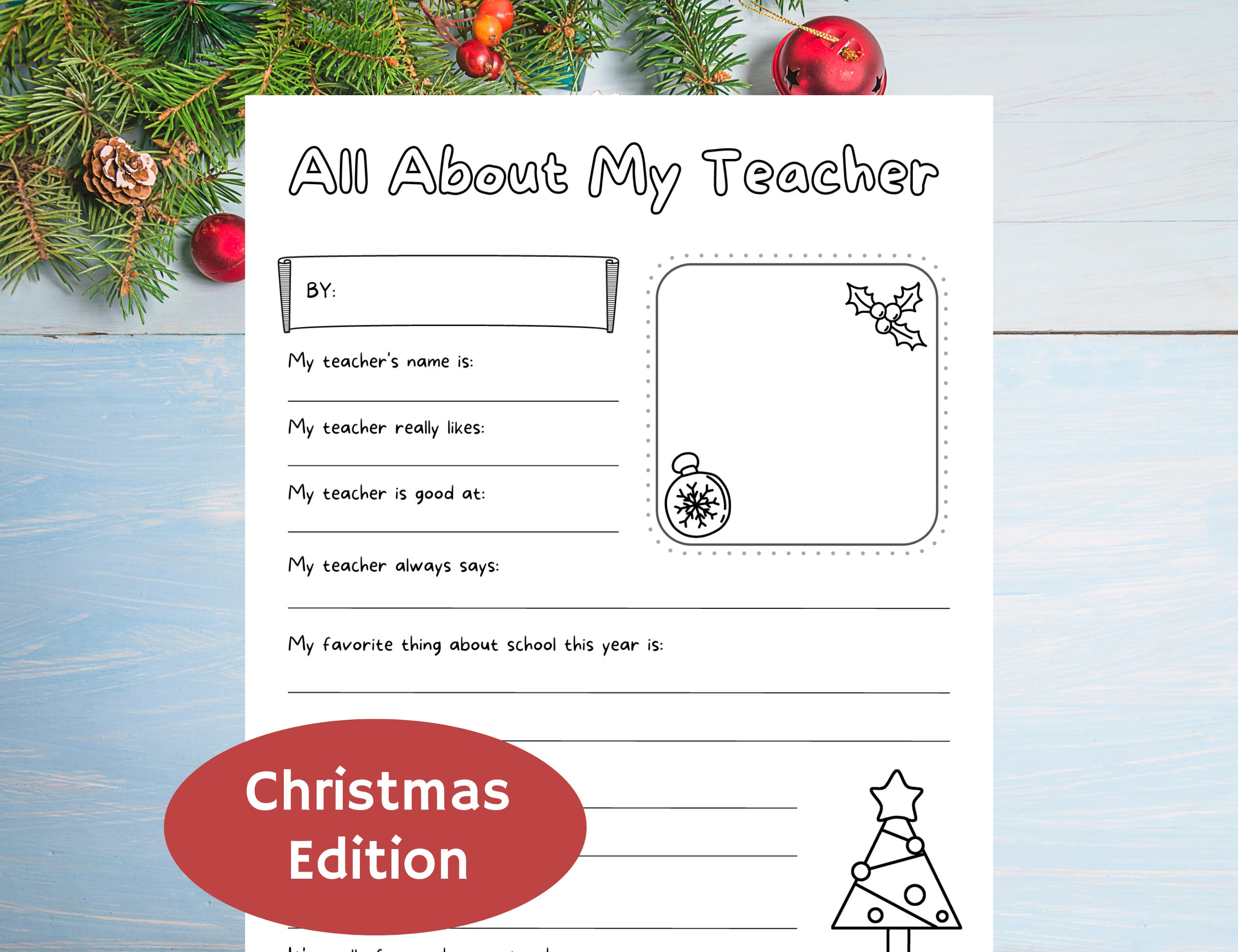 All About My Teacher Christmas Questionnaire | Last Minute Christmas ...