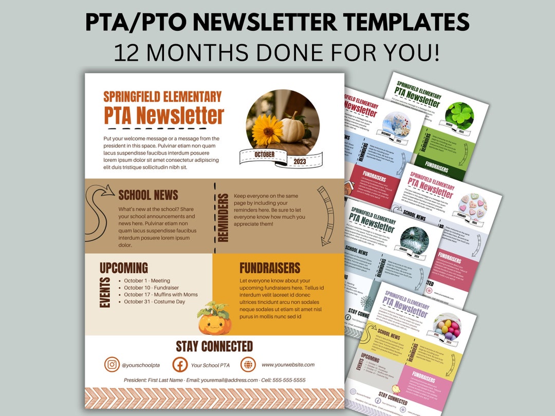 PTA PTO Newsletter Editable Template Bundle 12 Monthly - Etsy