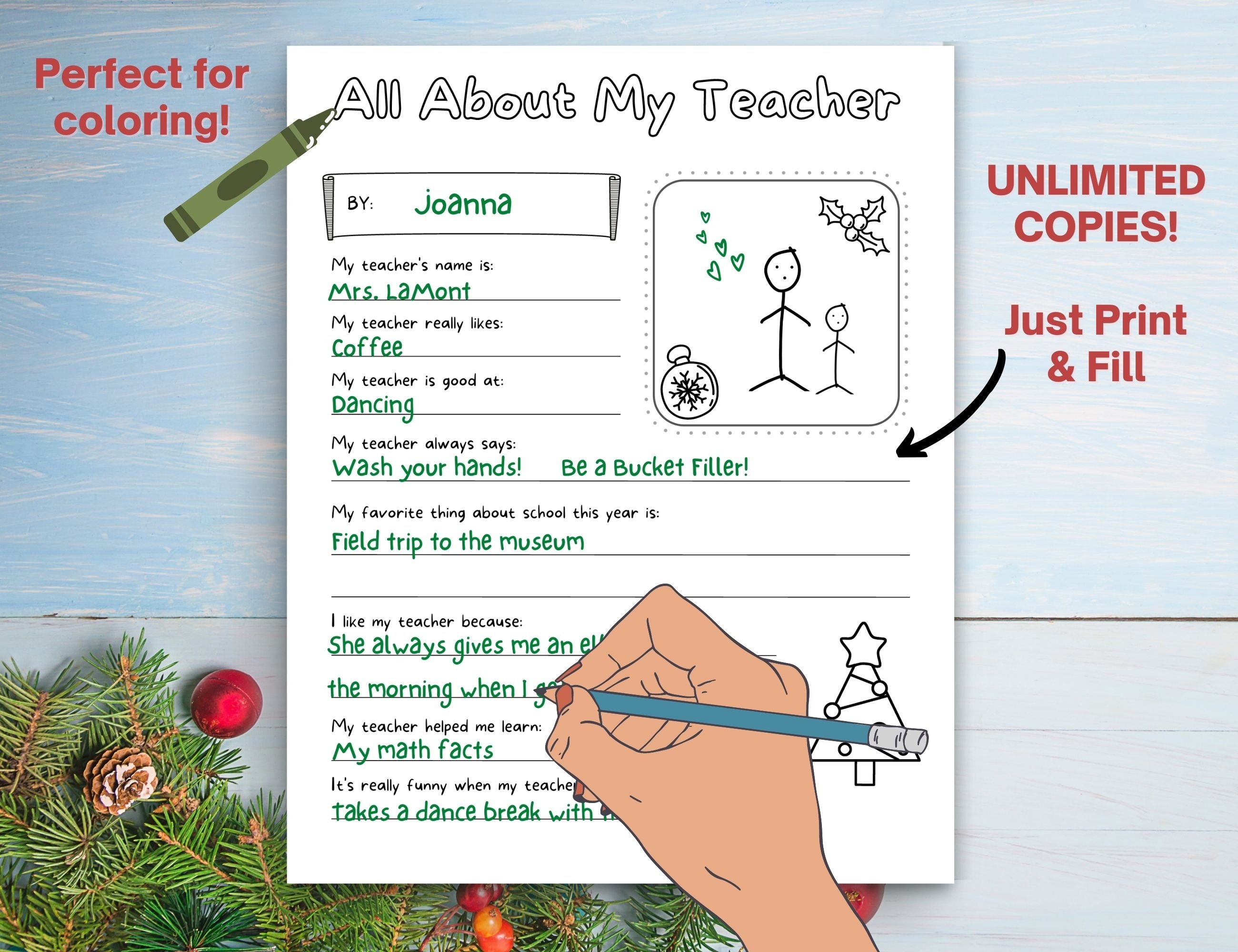 All About My Teacher Christmas Questionnaire | Last Minute Christmas ...