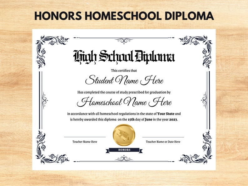Editable Honors Homeschool Diploma Template Homeschool - Etsy