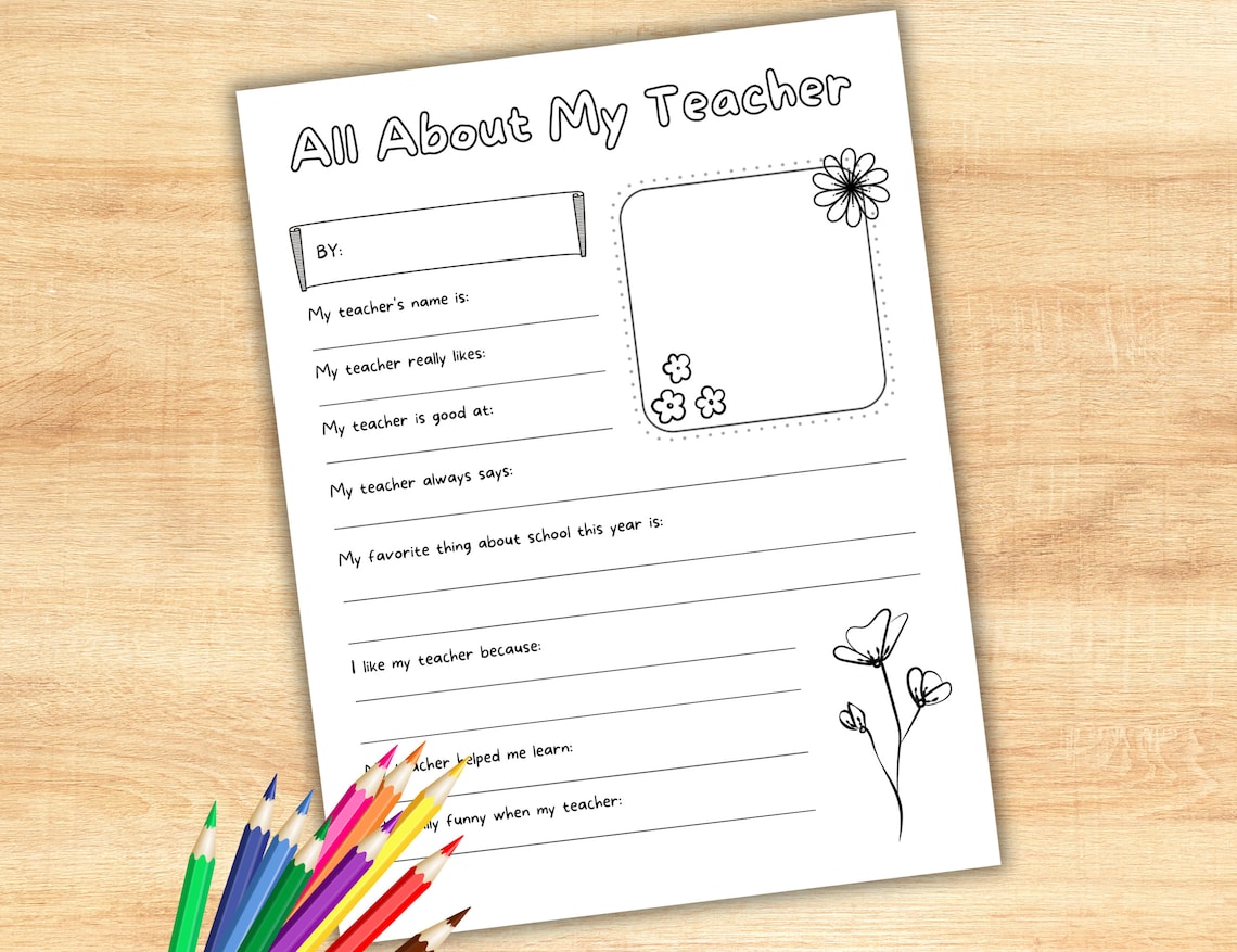 All About My Teacher Questionnaire Printable | Teacher Appreciation ...