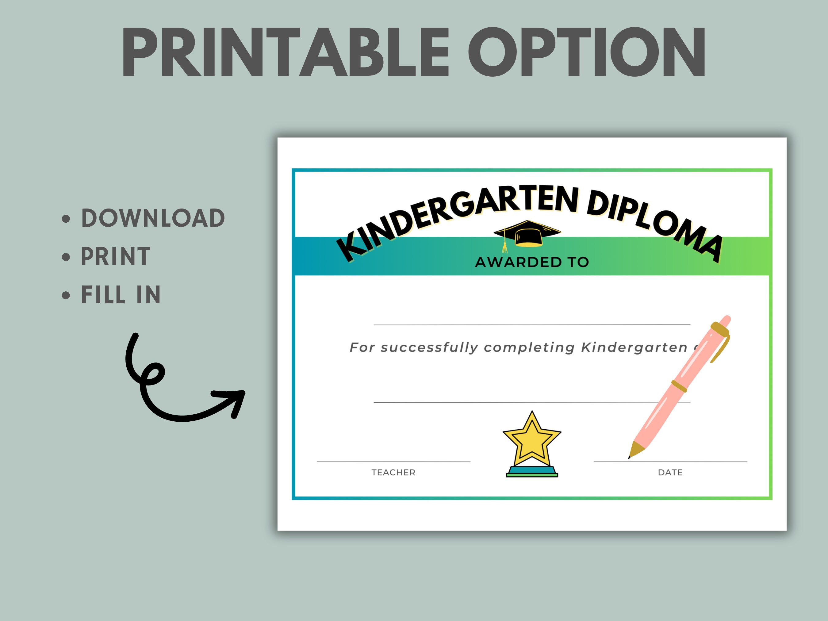 Editable Kindergarten Diploma Template Printable Diploma Canva Template ...