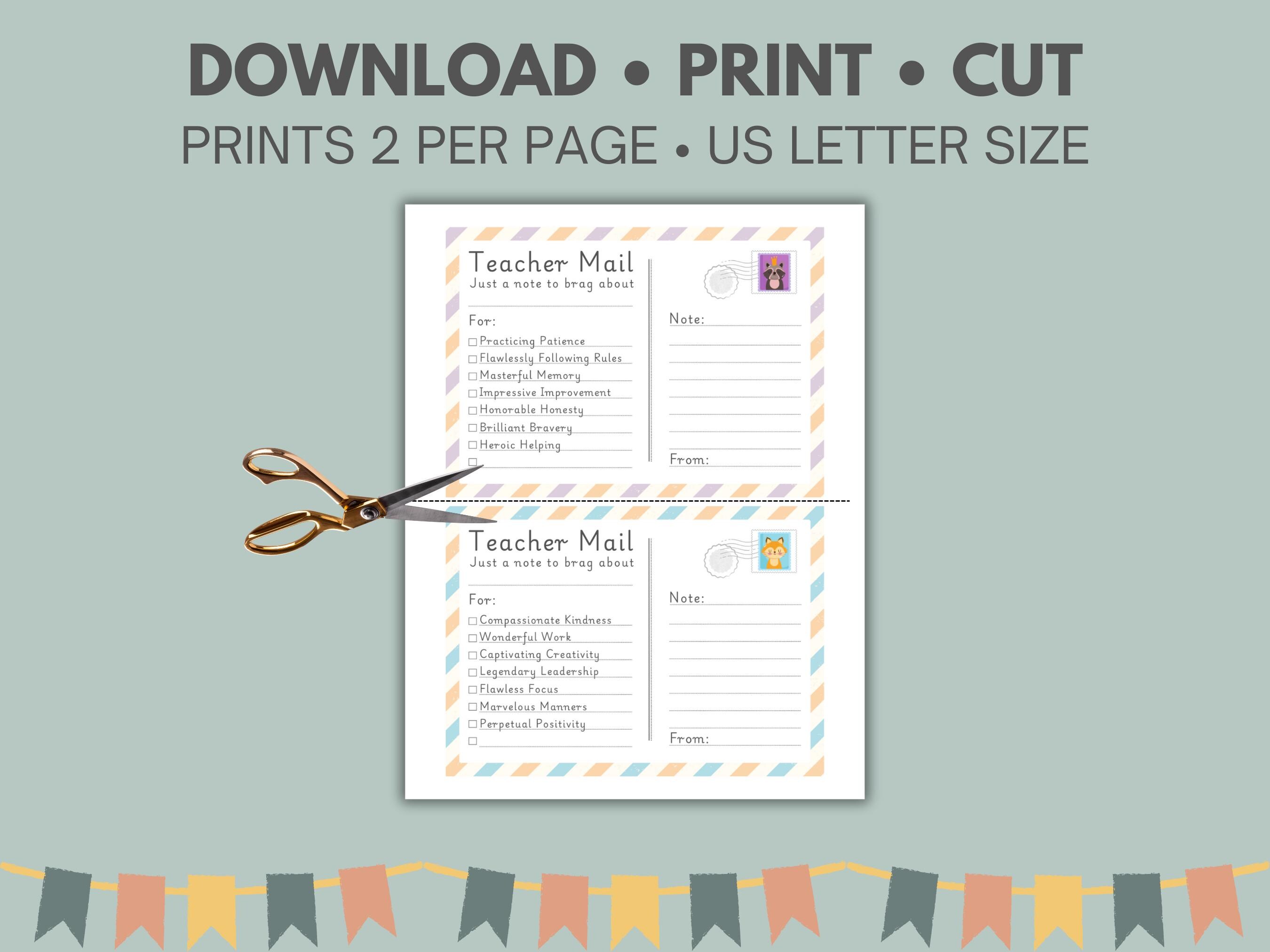 Teacher Postcard | Happy Mail | Quick Note | Printable Teacher Note for ...
