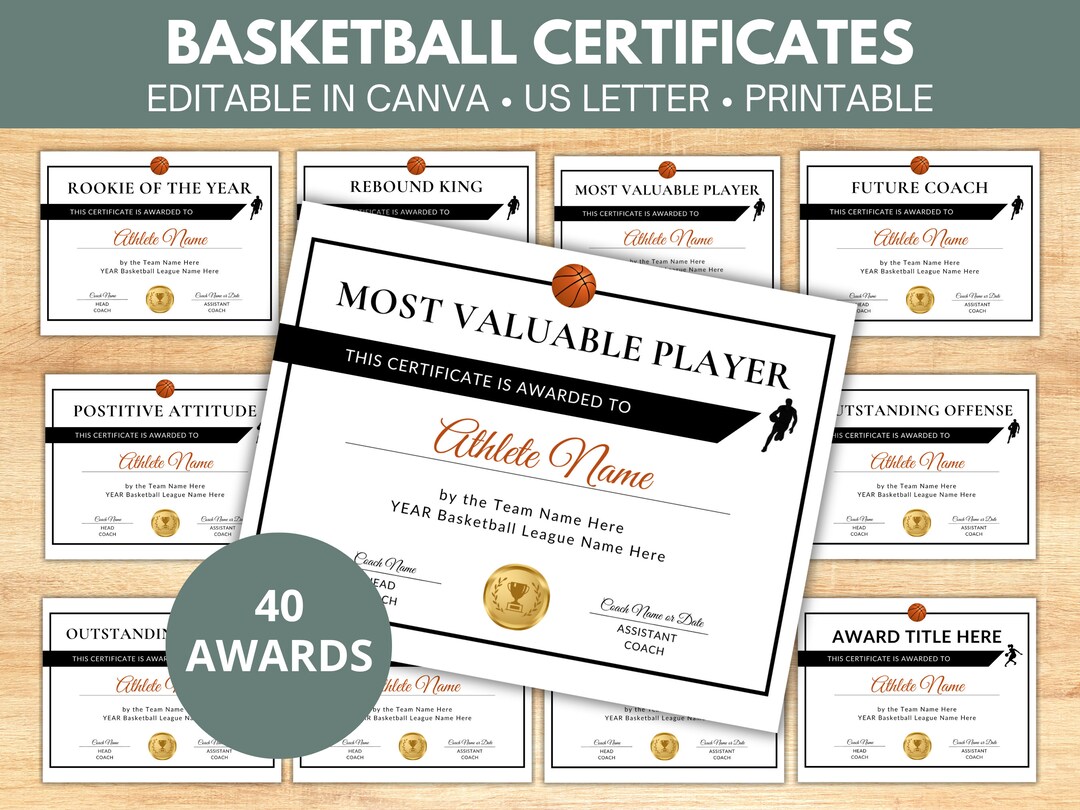Editable Basketball Award Certificates | Canva Template | Printable End ...