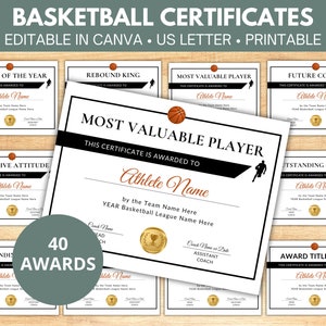 Editable Basketball Award Certificates | Canva Template | Printable End ...