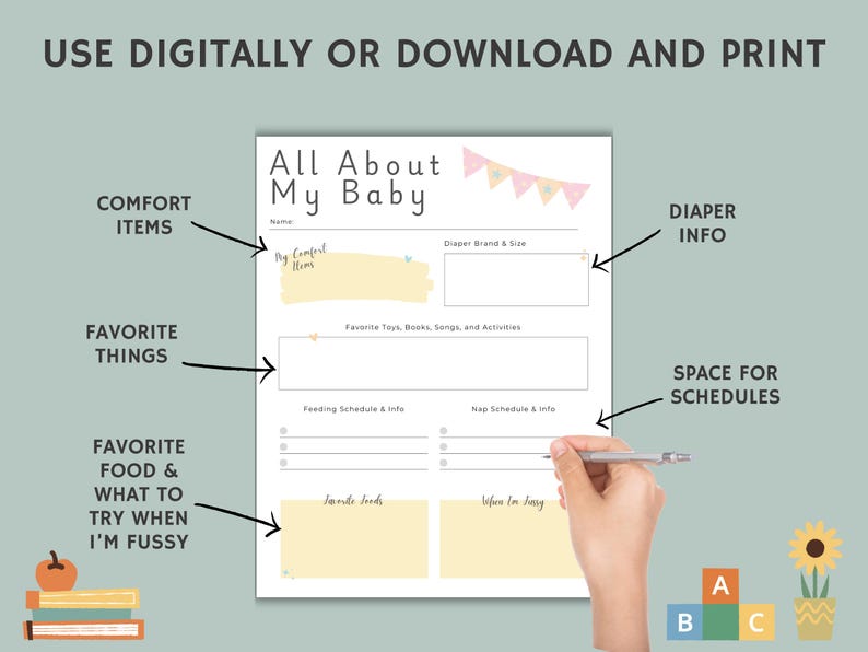 All About My Baby | Printable or Digital | Infant Information Form ...