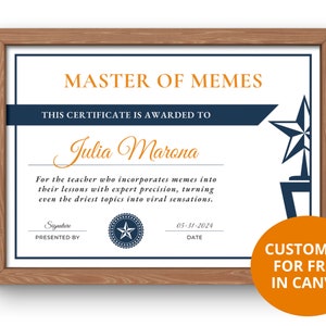 Funny Teacher Appreciation Award Certificate Custom Staff Appreciation ...