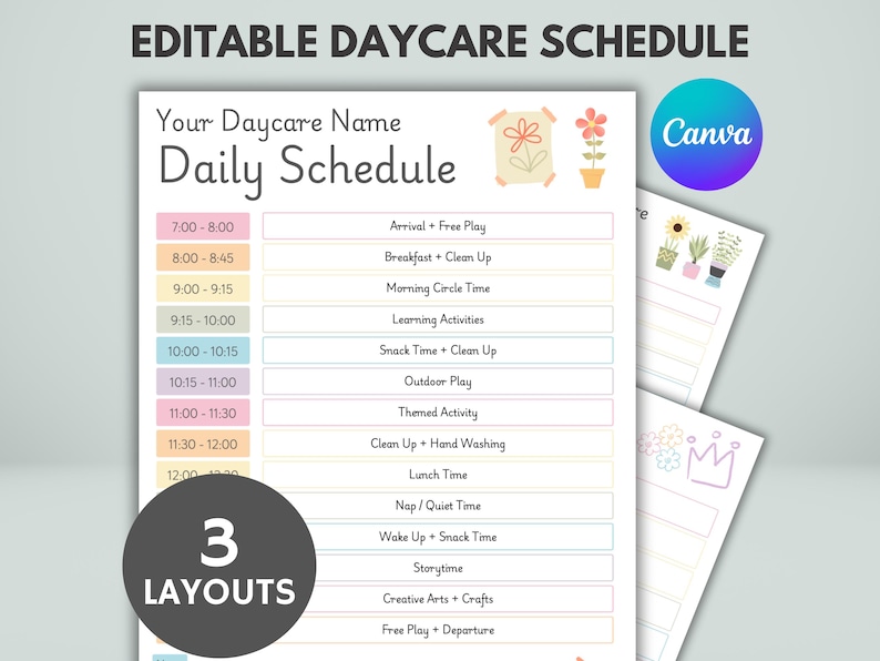 Daycare Daily Schedule | Editable + Printable | Canva Template | for ...