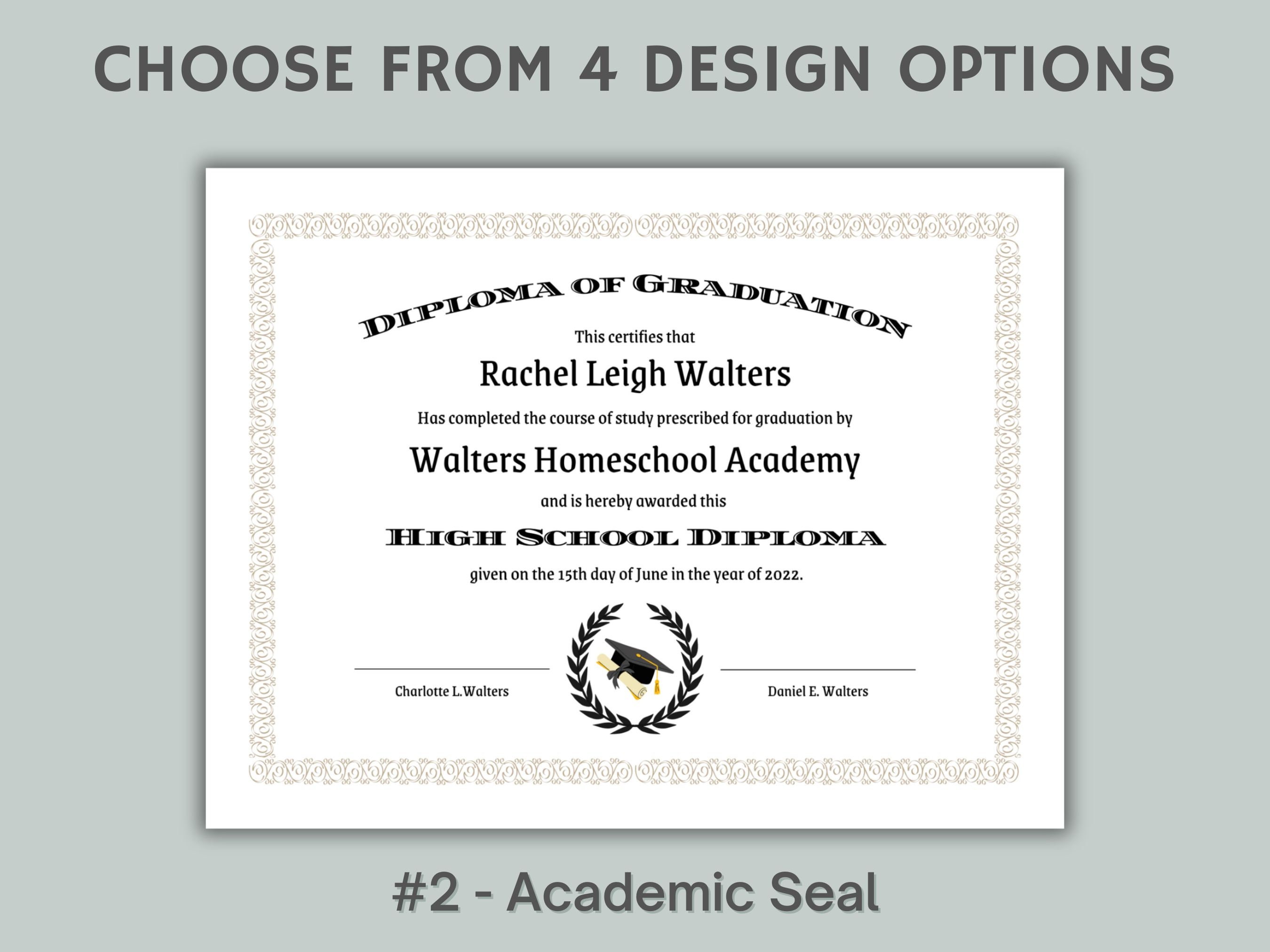 Personalized Homeschool Diploma | Printable | 4 Design Options | Custom ...