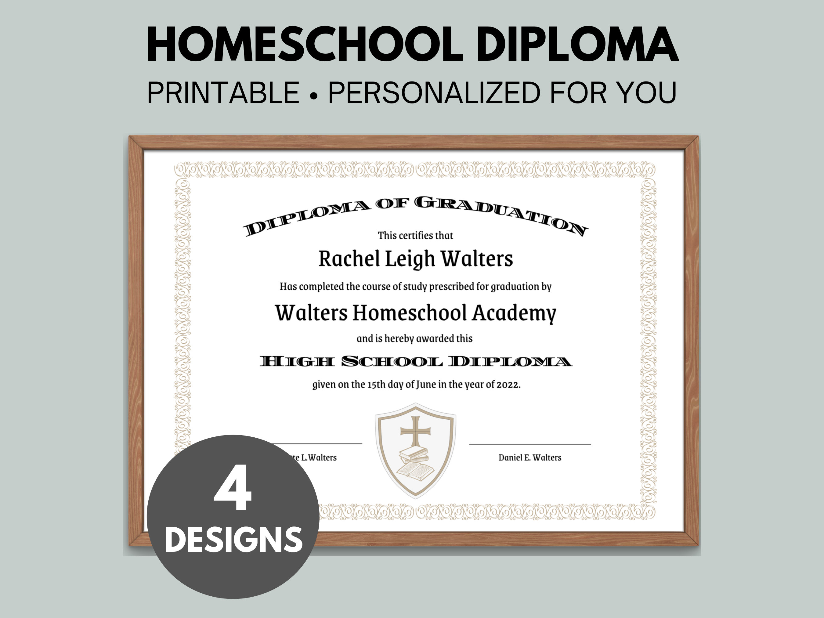 Personalized Homeschool Diploma | Printable | 4 Design Options | Custom ...