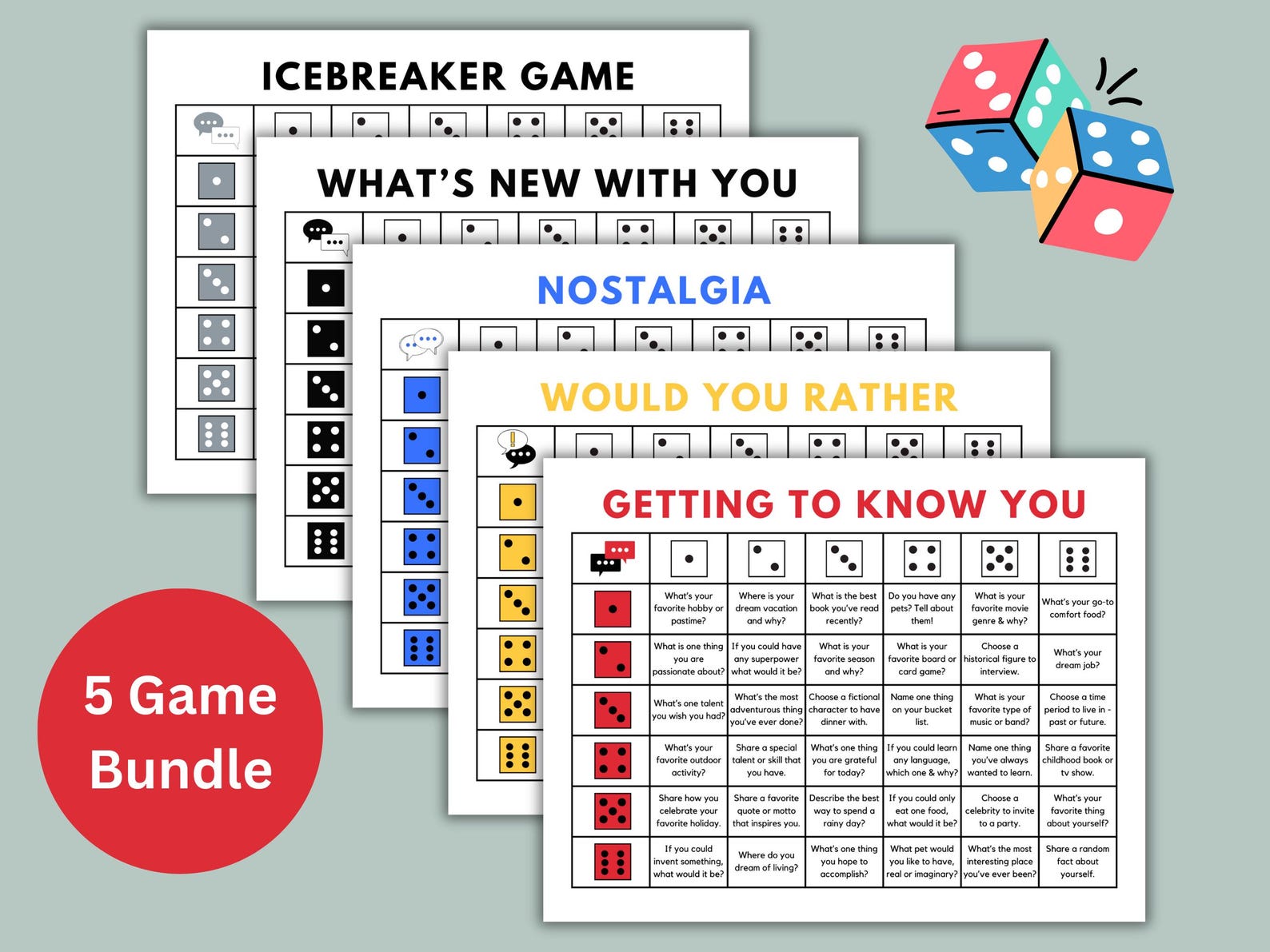 Icebreaker Game | Table Talk Dice | Roll and Tell | Getting to Know You ...