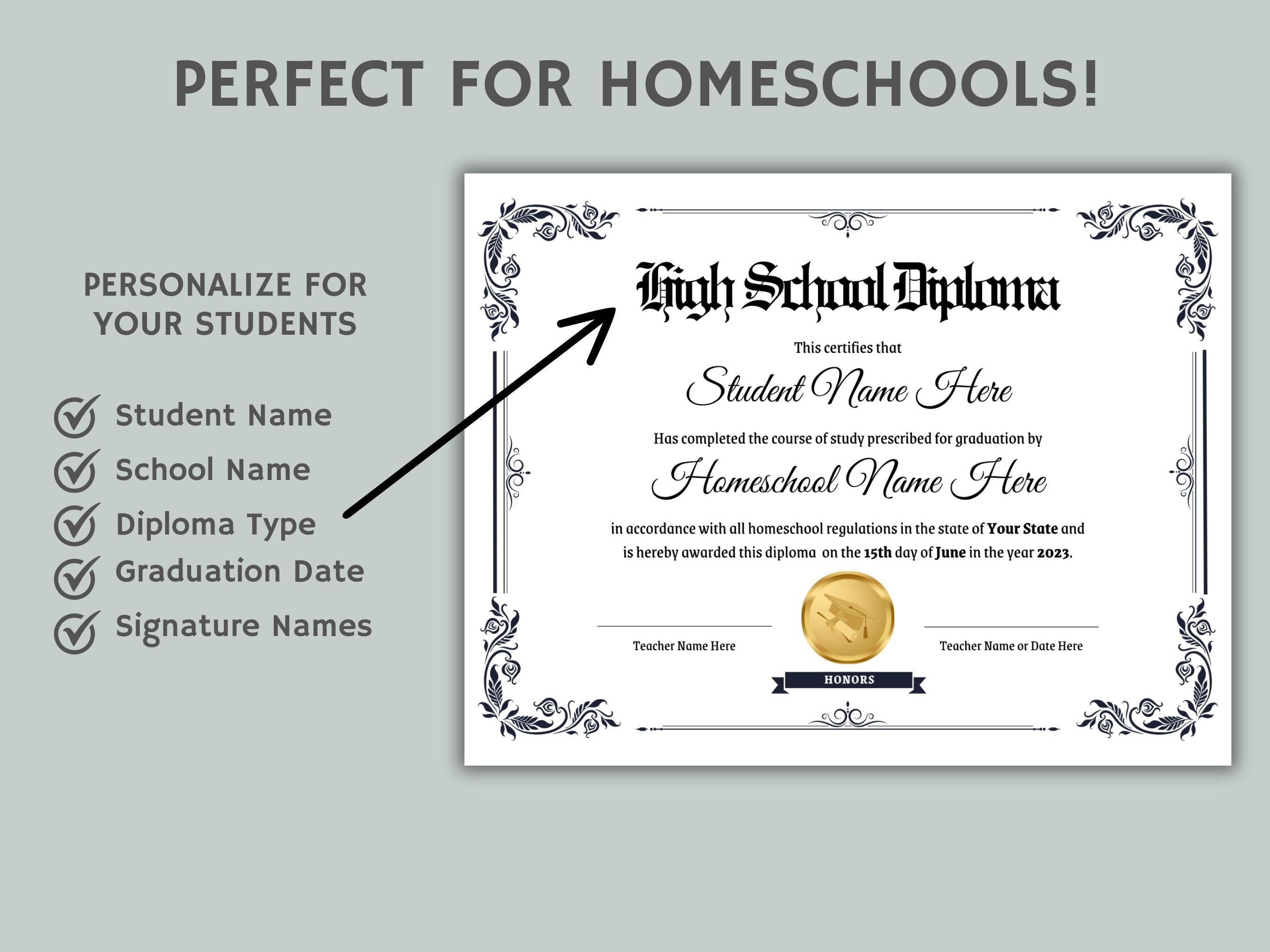 Editable Honors Homeschool Diploma Template | Homeschool Diploma | High ...