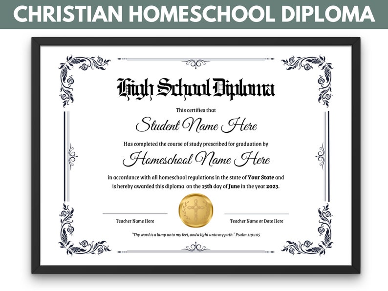 Editable Christian Homeschool Diploma Template Homeschool - Etsy