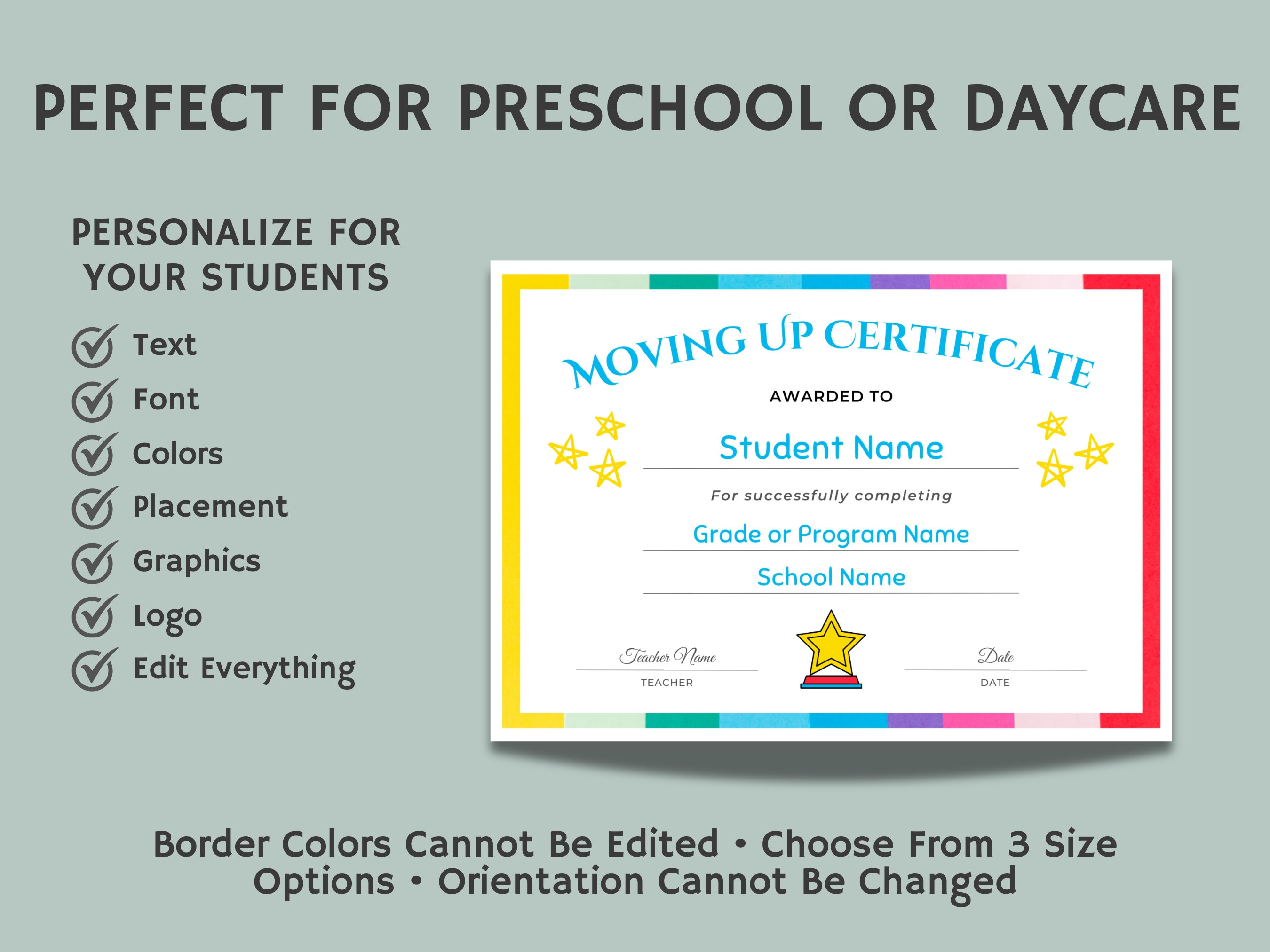 Editable Moving up Certificate | Preschool Graduation | Daycare ...