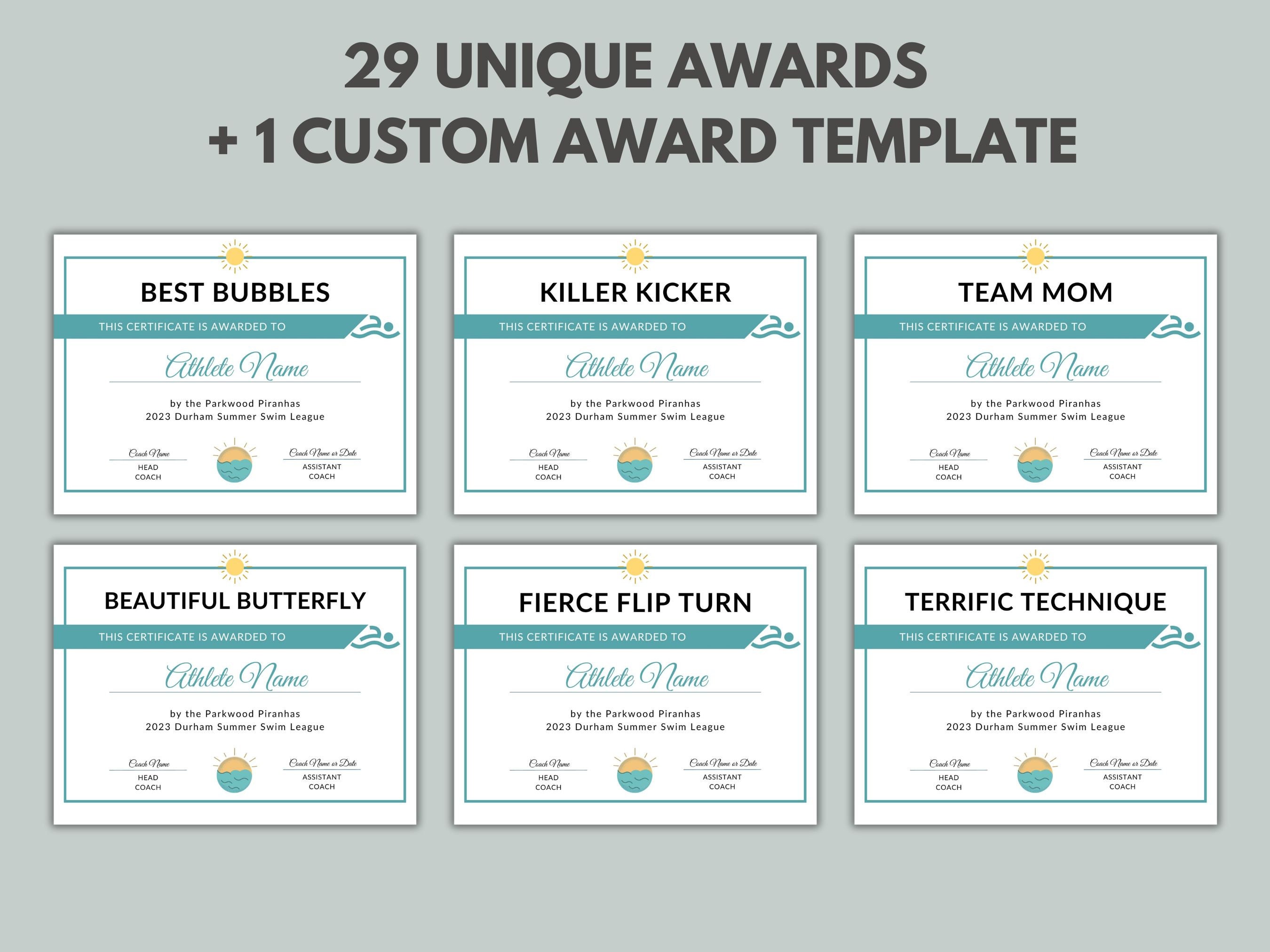 Editable Swim Team Certificate Template Canva Template End of Season ...