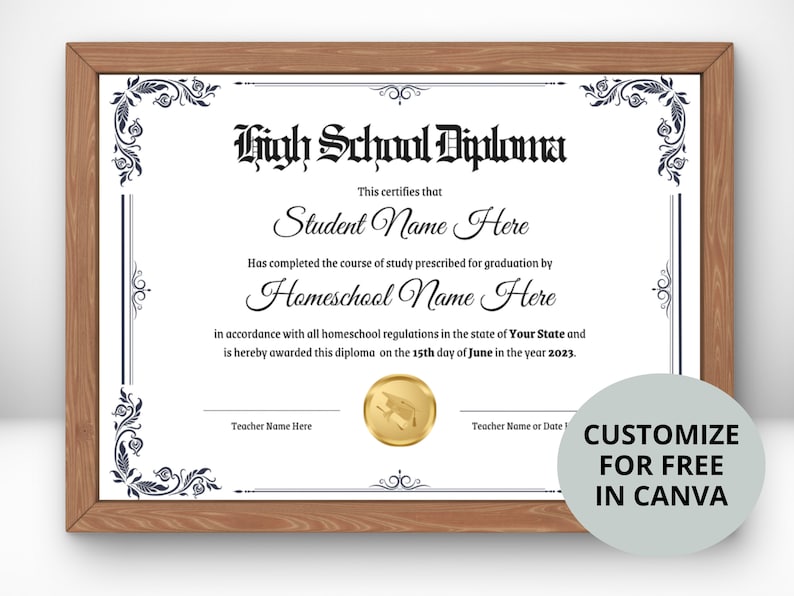 Editable Homeschool Diploma Template | Homeschool Diploma | High School ...
