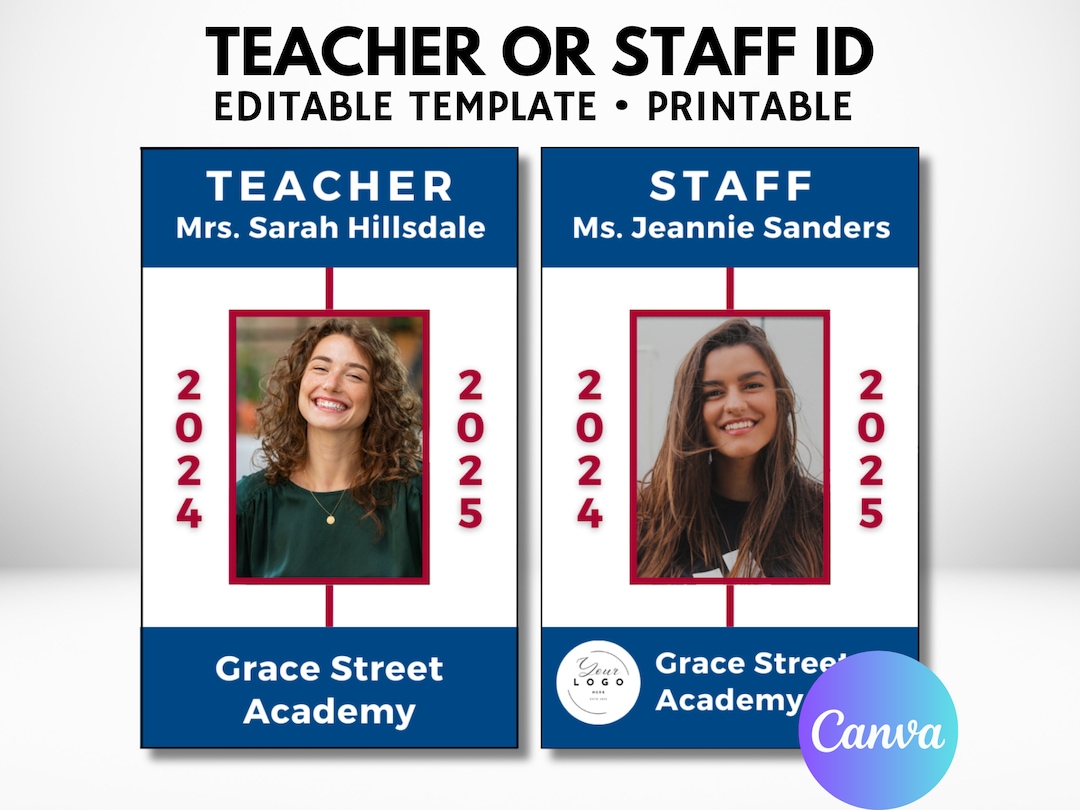 Teacher ID Card Template | School ID for Teacher or Staff | Homeschool ...