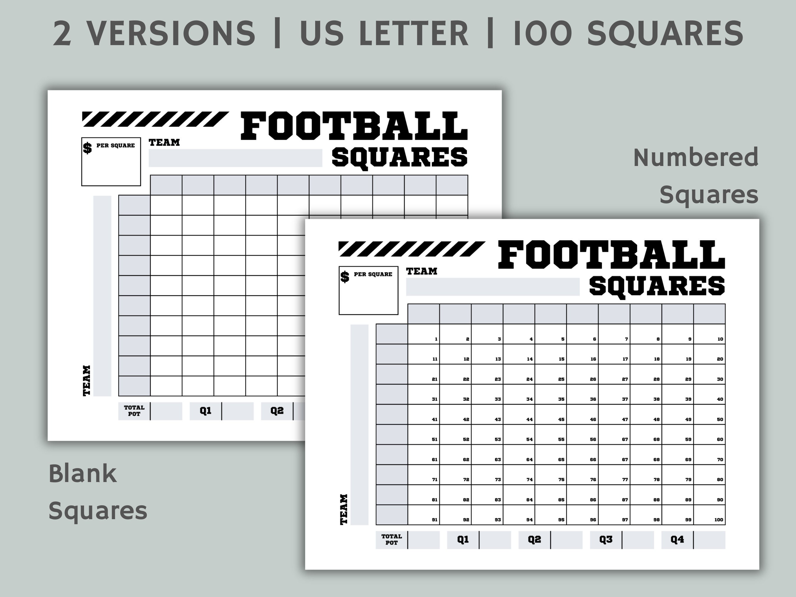 Football Squares Printable | Football Fundraiser | 100 Squares ...