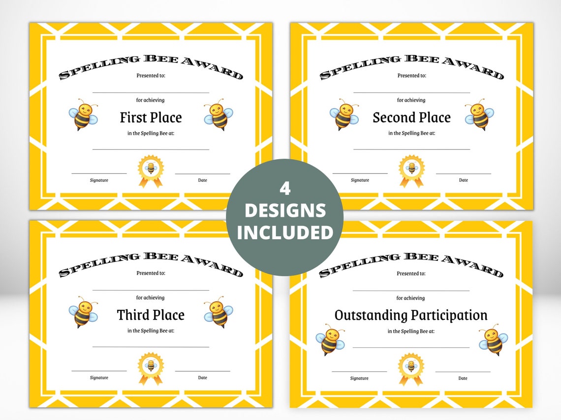 Spelling Bee Award Certificate | Printable | 4 Pages Including First ...