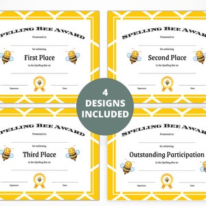 Spelling Bee Award Certificate | Printable | 4 Pages Including First ...