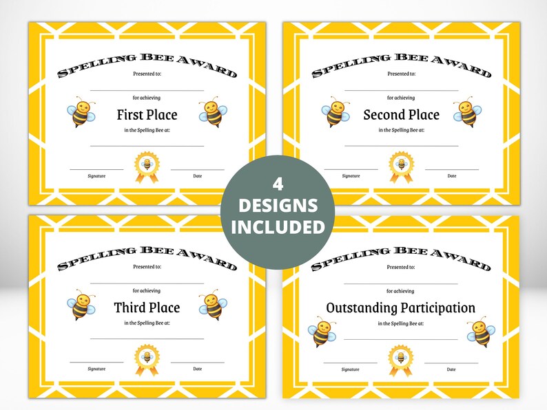 Spelling Bee Award Certificate | Printable | 4 Pages Including First ...
