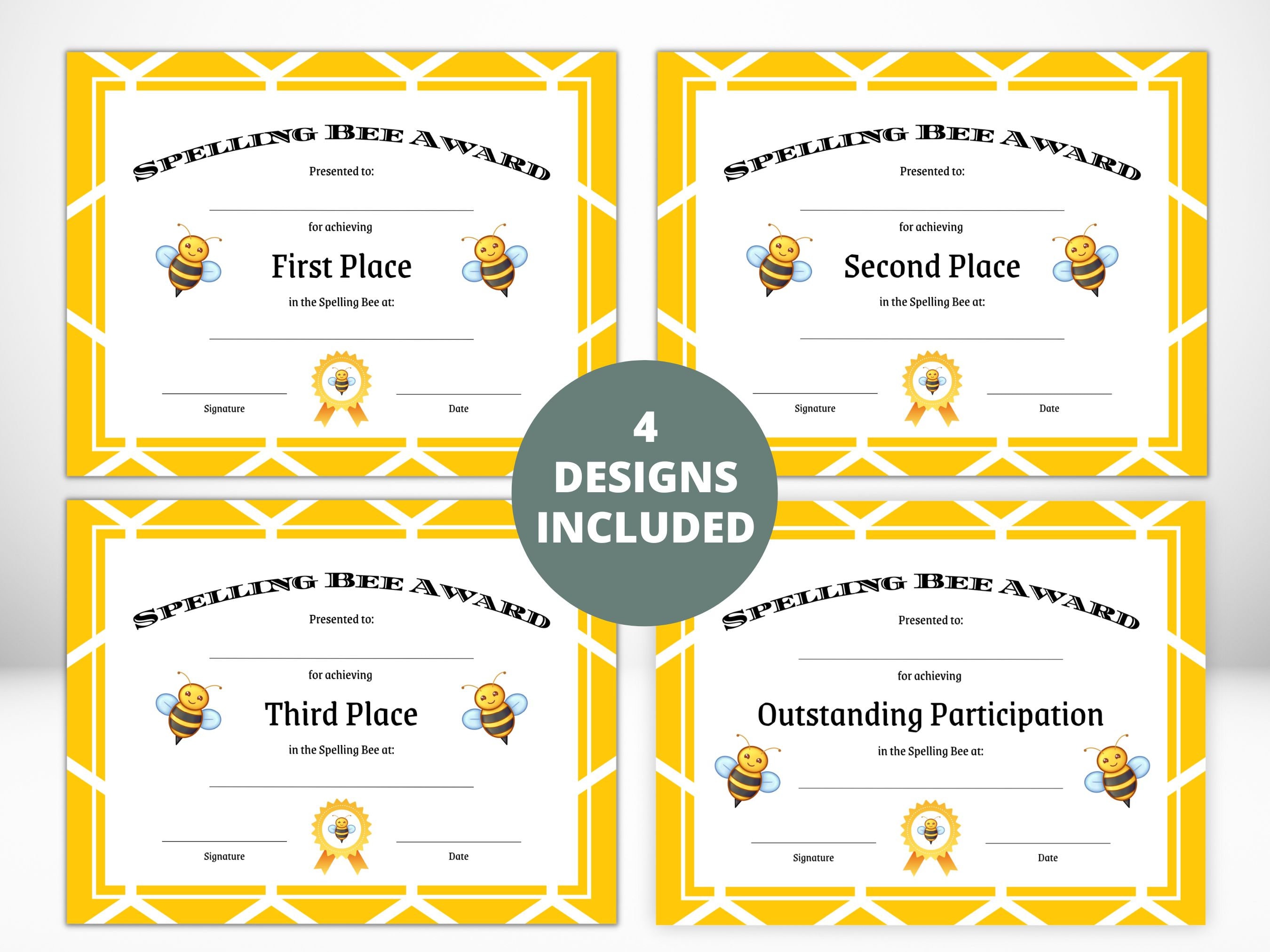 Spelling Bee Award Certificate | Printable | 4 Pages Including First ...