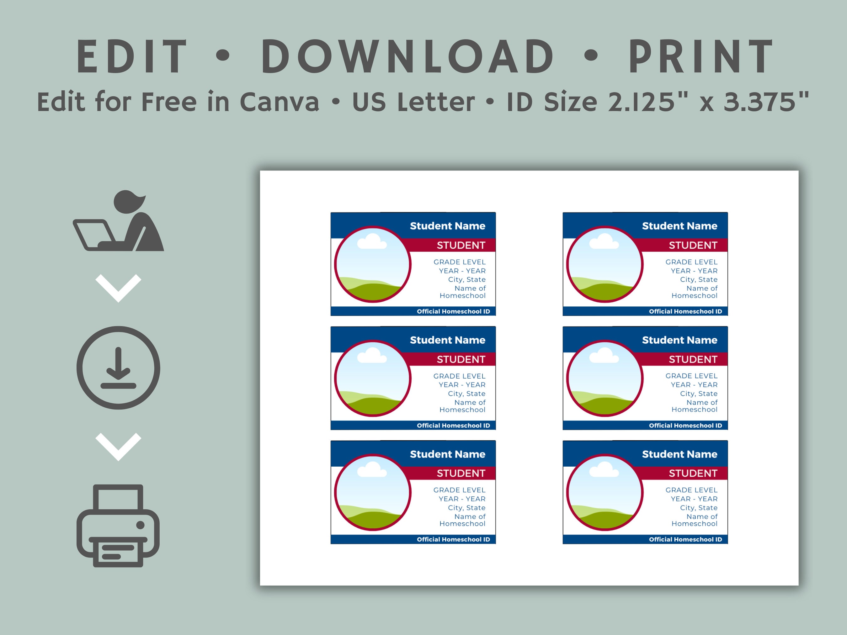 Homeschool ID Card Template | Custom ID Badge | School ID for Student ...