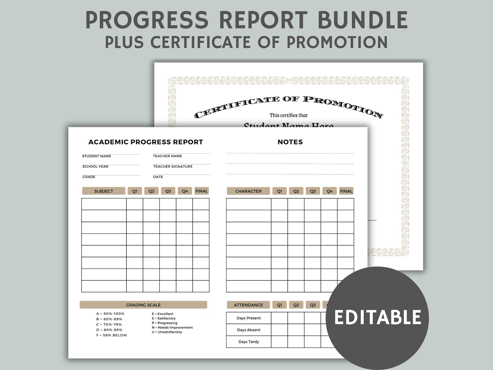 Editable Academic Progress Report Bundle | Homeschool Report Card ...