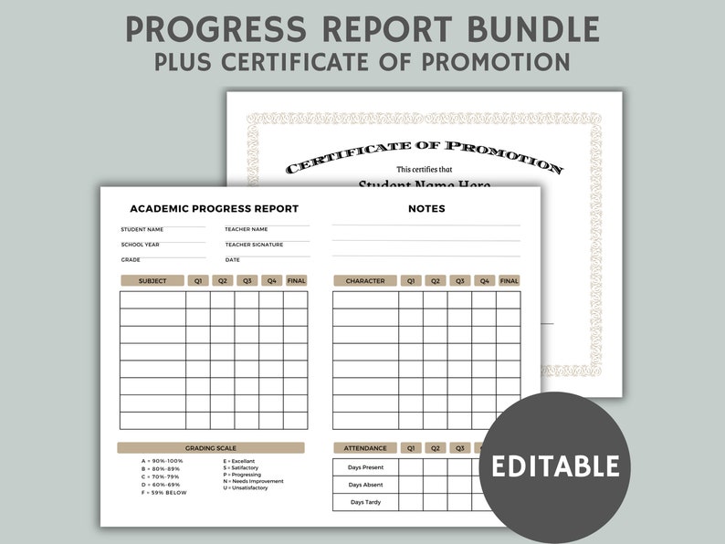 Editable Academic Progress Report Bundle | Homeschool Report Card ...