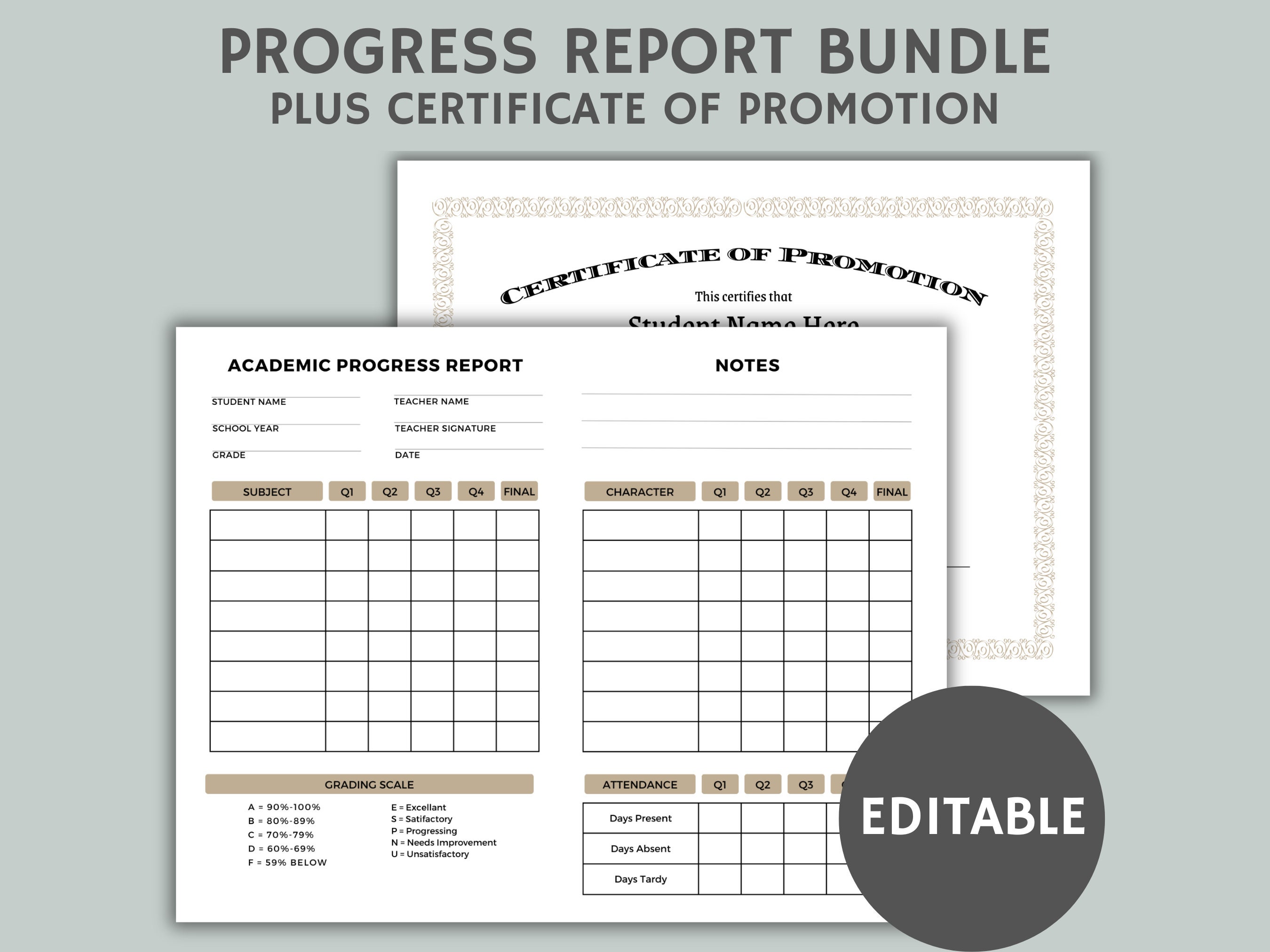 Editable Academic Progress Report Bundle Homeschool Report - Etsy