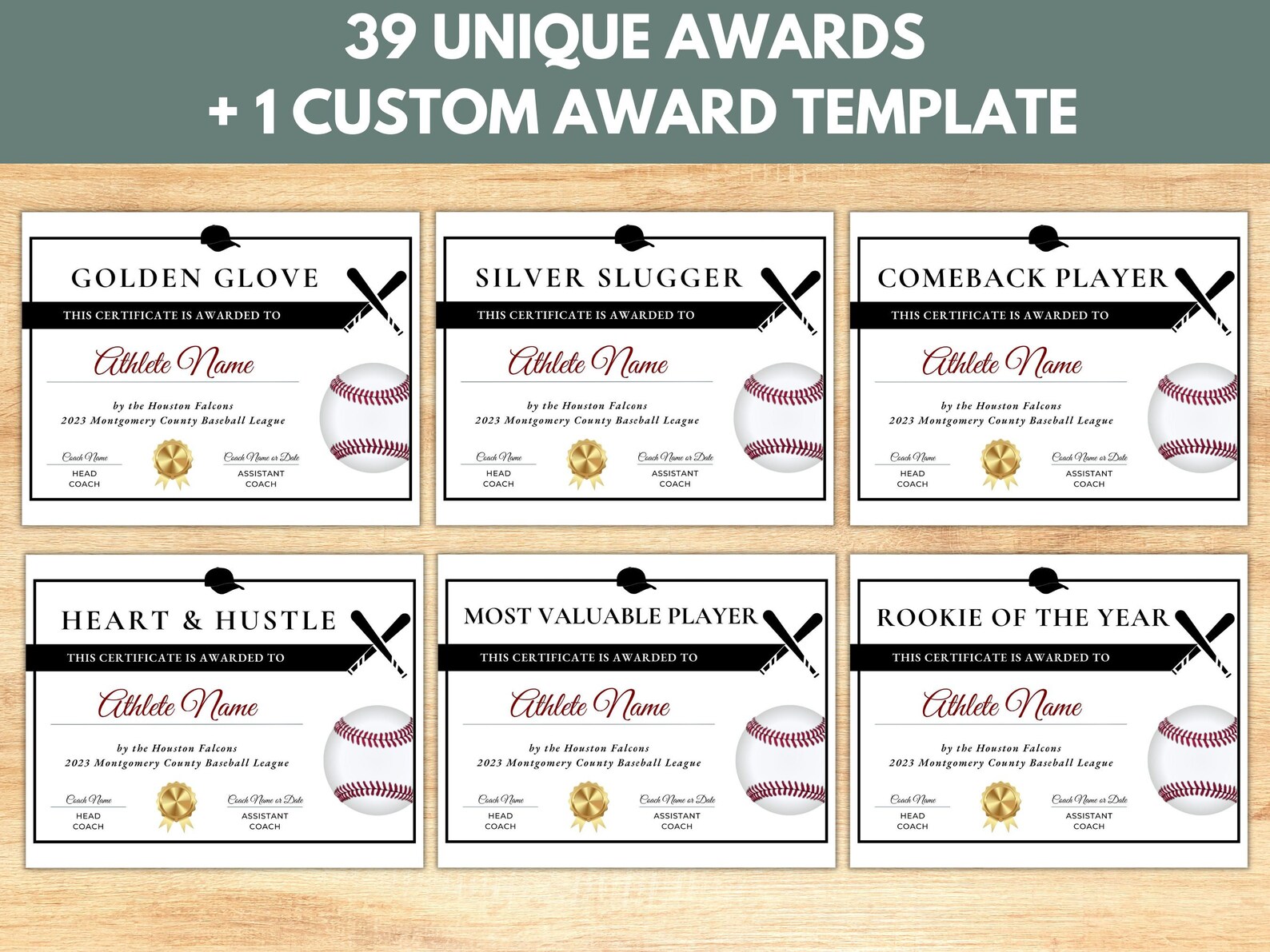 Editable Baseball Award Certificate Template Canva Template End of ...
