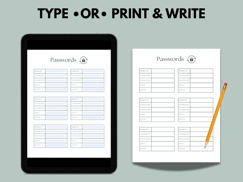 Password Tracker Printable | Fillable PDF | Password Log | A4 & US ...